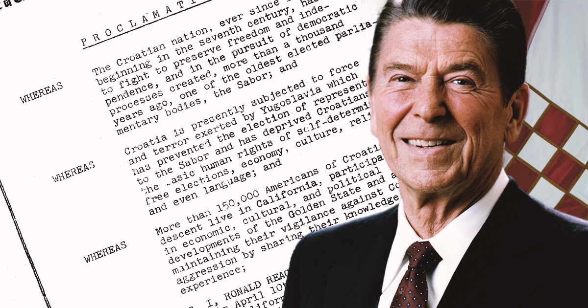 Američki predsjednik Reagan još 1968. proglasio 10.4. Danom hrvatske ...